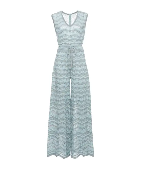 D.exterior Chevron Wide-leg Jumpsuit - Blue