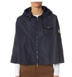 Moncler Hooded Logo Patch Cape Jacket - Blue