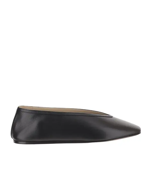 Le Monde Beryl Tapered Toe Leather Flat Shoes - Black