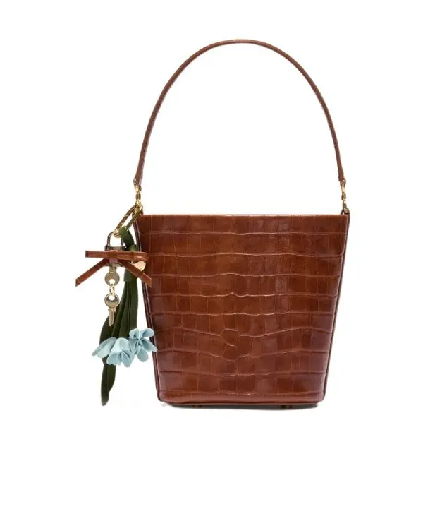 SELF-PORTRAIT Embellished Croc Effect Leather Bucket Bag