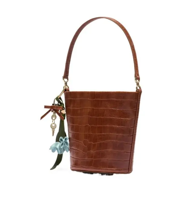 SELF-PORTRAIT Embellished Croc Effect Leather Bucket Bag