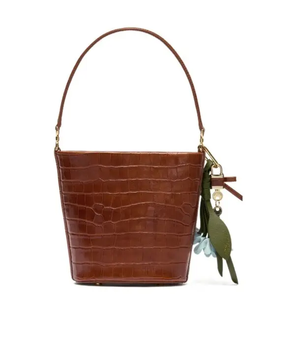 SELF-PORTRAIT Embellished Croc Effect Leather Bucket Bag