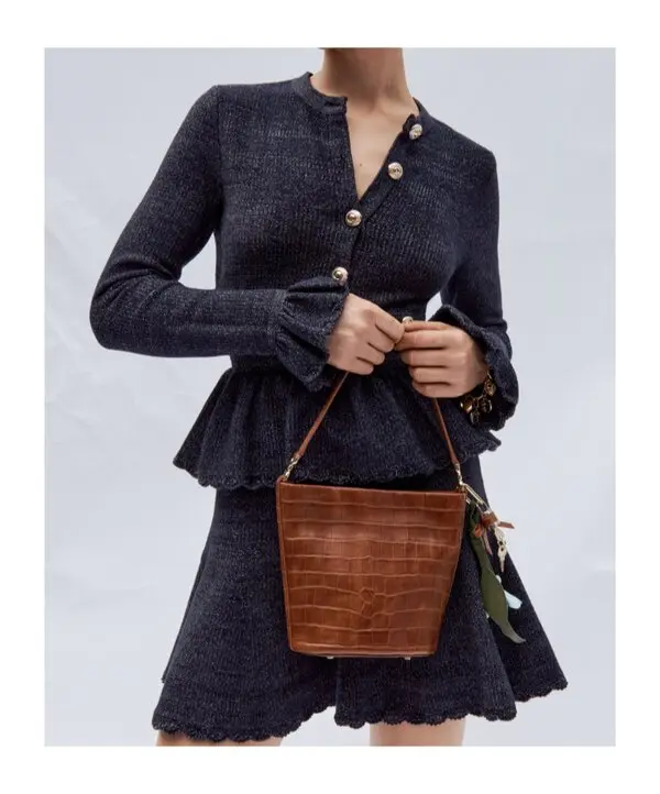SELF-PORTRAIT Embellished Croc Effect Leather Bucket Bag