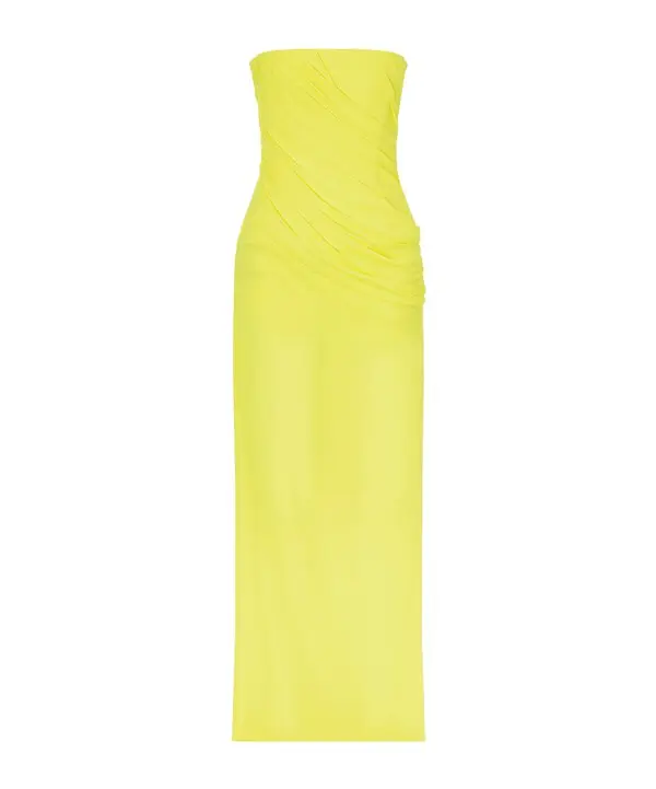 Alex Perry Strapless Ruched Maxi Dress - Yellow