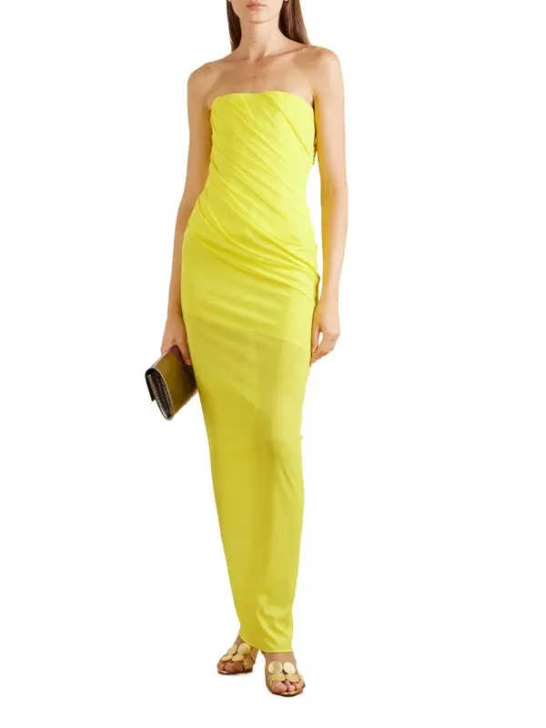 Alex Perry Strapless Ruched Maxi Dress - Yellow