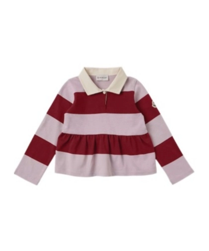 Moncler Striped Long Sleeve Cotton Polo Shirt