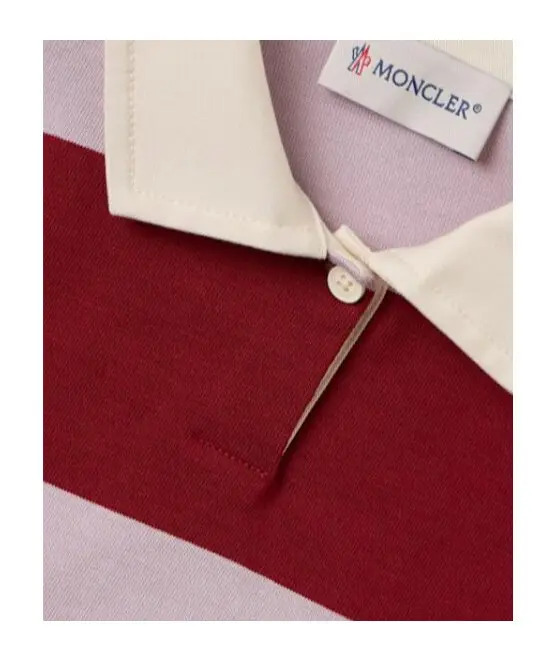 Moncler Striped Long Sleeve Cotton Polo Shirt
