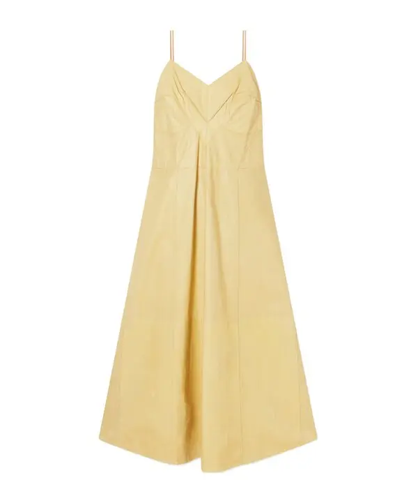 Calvin Klein Pleated Leather Slip Midi Dress