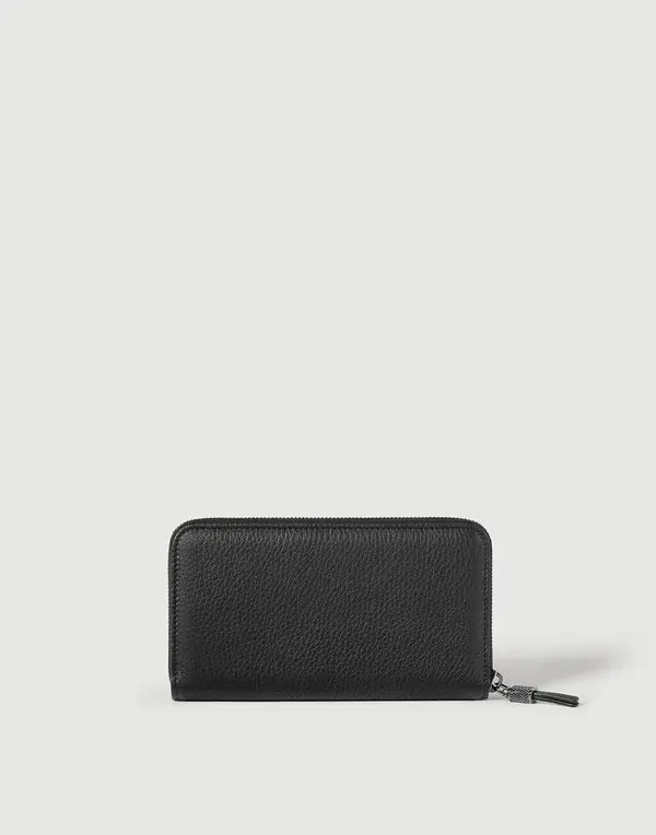 Brunello Cucinelli Grained Calfskin Wallet With Shiny Zipper Pull