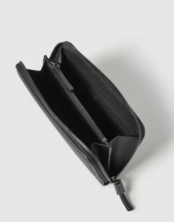 Brunello Cucinelli Grained Calfskin Wallet With Shiny Zipper Pull