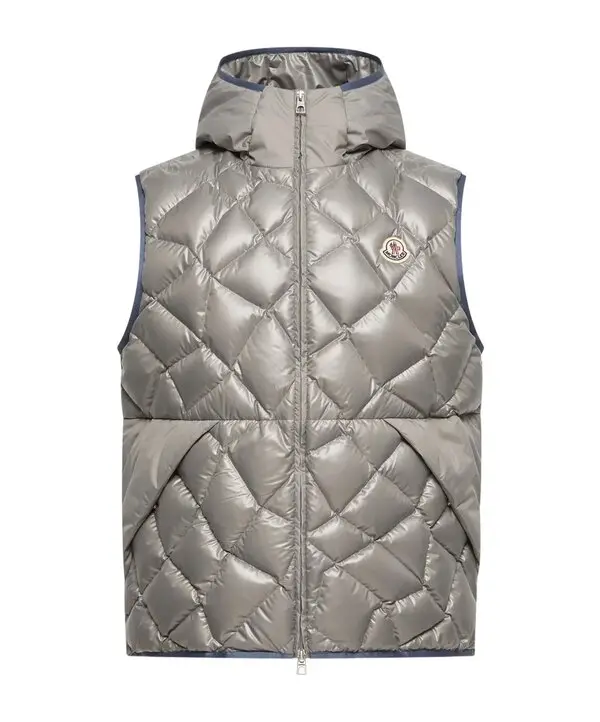 Moncler Iarba Hooded Geometric Quilted Down Vest - Grey