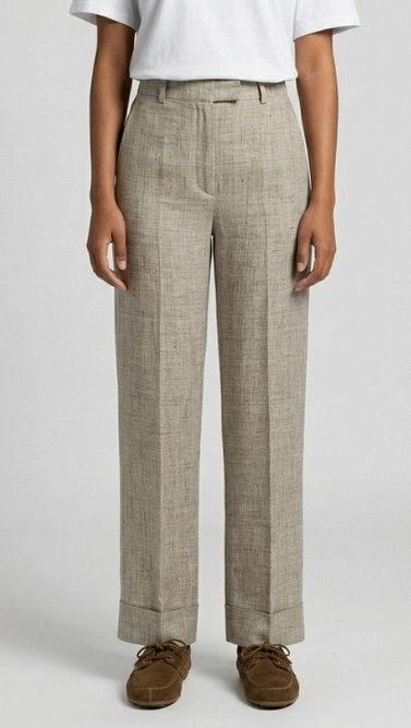 D.exterior Linen Turn-up Trousers