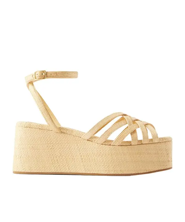 LOEFFLER RANDALL Natural Raffia Wedge Sandals - Nude