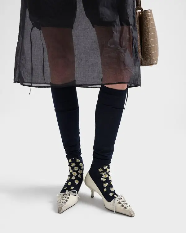Prada Embroidered Over-the-knee Cotton Socks