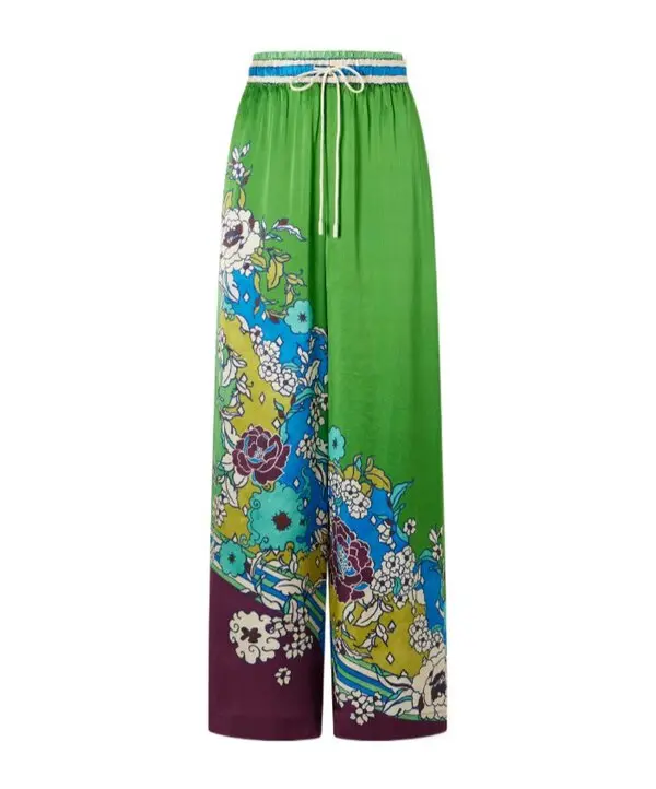 ALEMAIS Floral-print Silk-satn Wide-leg Pants