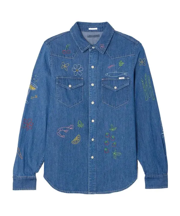 MOTHER Embroidered Western Denim Shirt