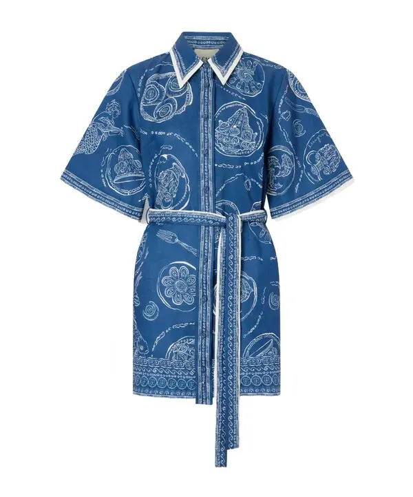 ALEMAIS Printed Linenblend Dress - Blue
