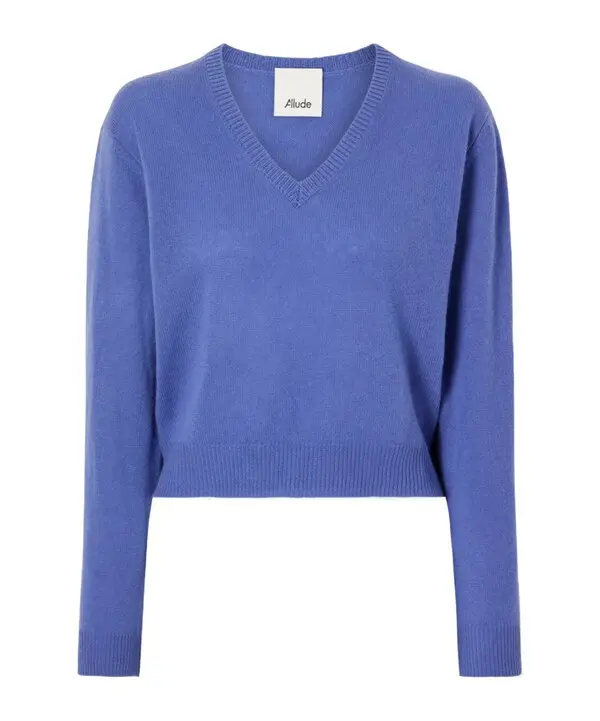 ALLUDE V-neck Fitted Knit Sweater