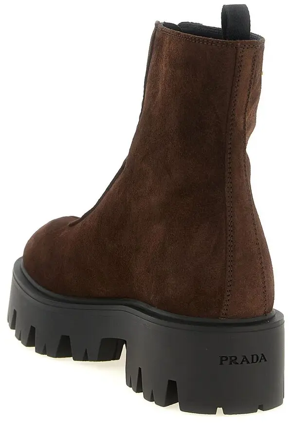 Prada Triangle-logo Zipped Boots - Brown