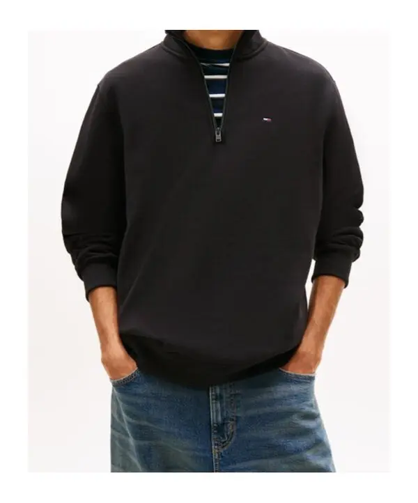 Tommy Hilfiger Flag Fleece Half-zip Jumper - Black