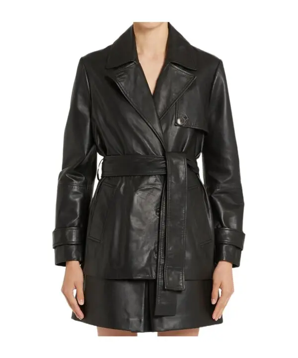 Marella Lace-up Lapel Leather Jacket