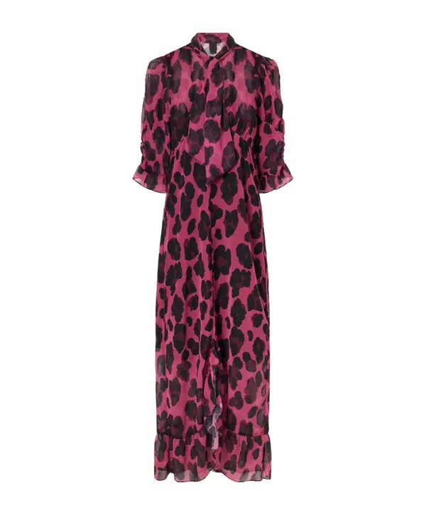 Anna Sui Tie-detailed Ruffled Animal-print Voile Midi Dress - Red