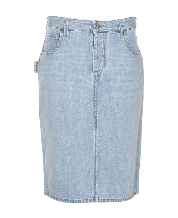 Bottega Veneta Light Bleached Denim Midi Skirt - Blue