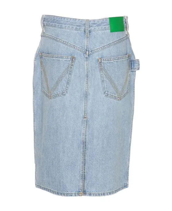 Bottega Veneta Light Bleached Denim Midi Skirt - Blue