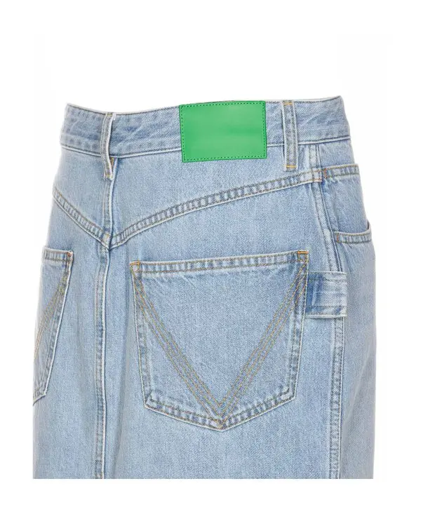 Bottega Veneta Light Bleached Denim Midi Skirt - Blue