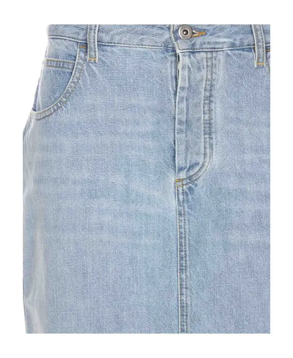 Bottega Veneta Light Bleached Denim Midi Skirt - Blue