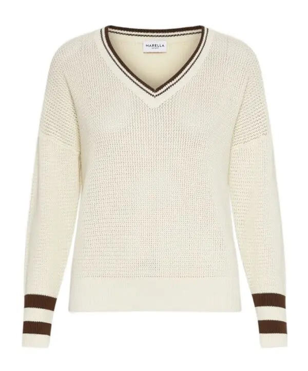 Marella V-neck Striped Sweater - White