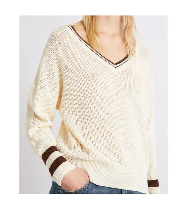 Marella V-neck Striped Sweater - White