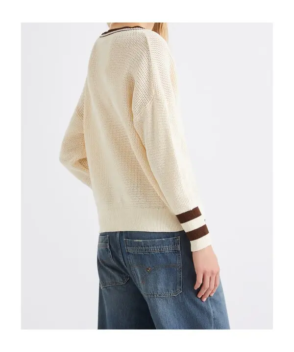 Marella V-neck Striped Sweater - White