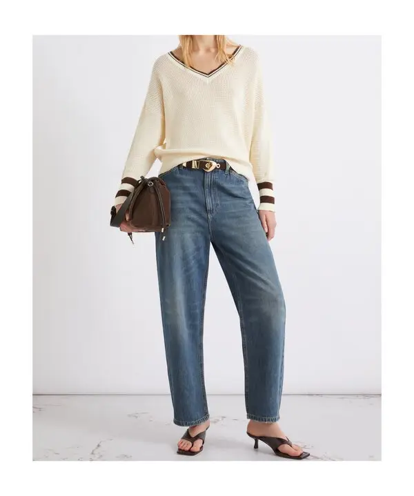 Marella V-neck Striped Sweater - White