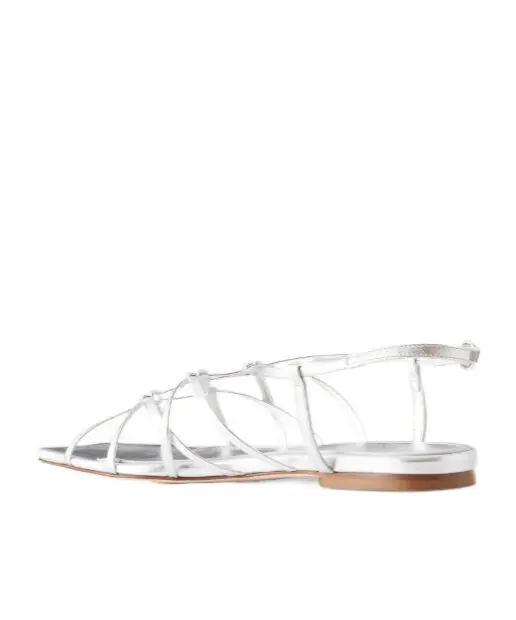 AeydĒ Metallic Leather Flat Sandals - Silver
