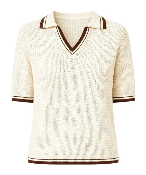 Marella Striped V-neck Knit Top - Light Brown