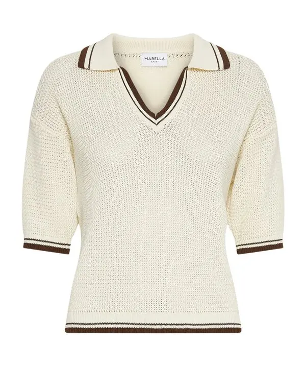 Marella Striped V-neck Knit Top - White