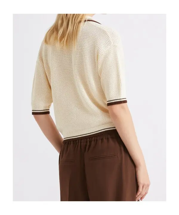 Marella Striped V-neck Knit Top - White