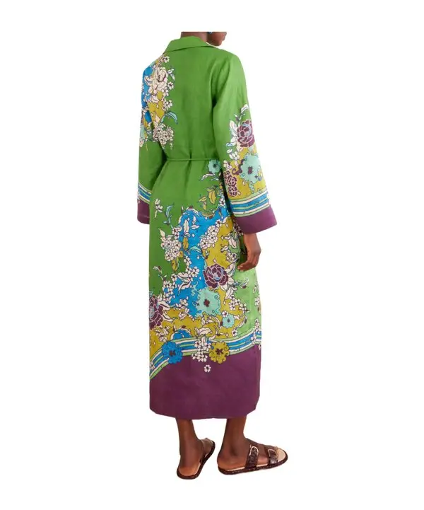 ALEMAIS Belted Floral-print Linen Midi Dress