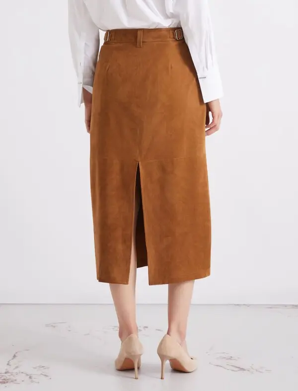 Marella Suede Pencil Skirt - Camel
