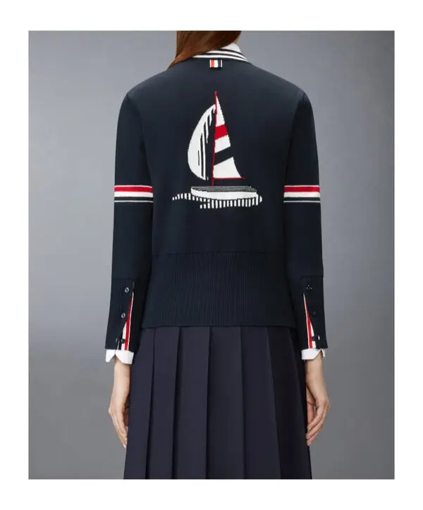 Thom Browne Sailboat-jacquard Rwb-stripe Cardigan