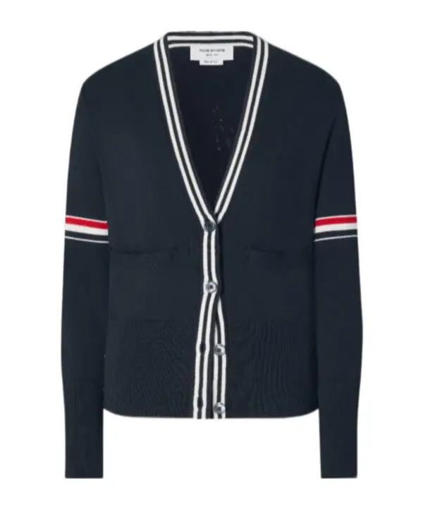 Thom Browne Sailboat Jacquard Rwb Stripe Cardigan - Navy Blue