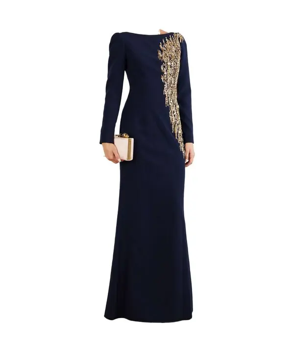 Jenny Packham Bead-embellished Crepe Gown - Black