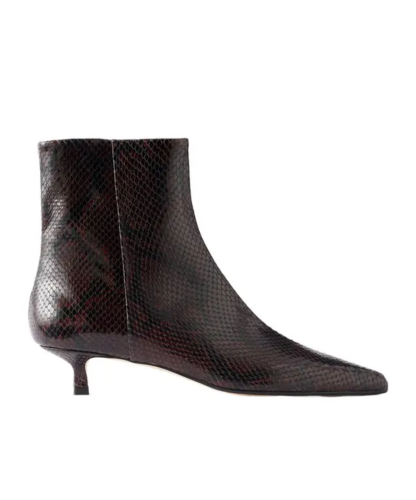 AeydĒ Pointedtoe Snakeprint Ankle Boots