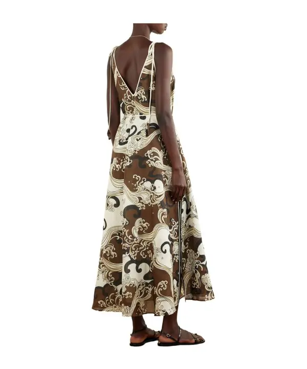 ALEMAIS Printed Ramie Midi Dress
