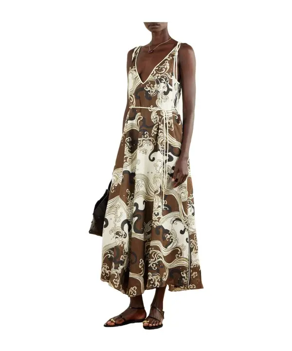 ALEMAIS Printed Ramie Midi Dress