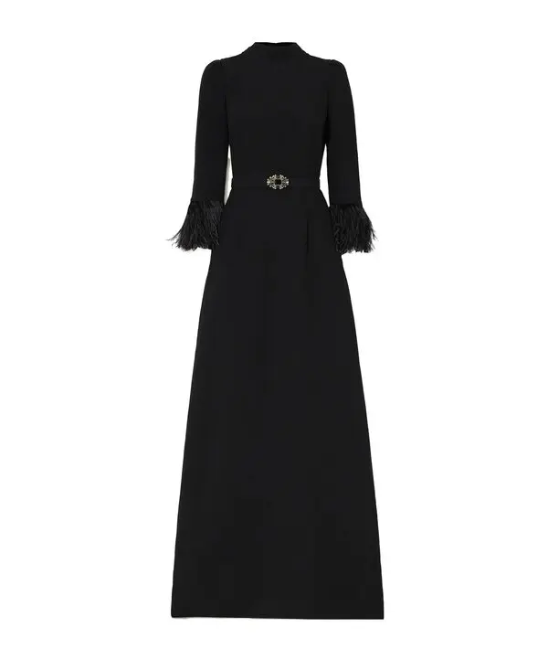 Andrew Gn Feathertrimmed Crepe Gown