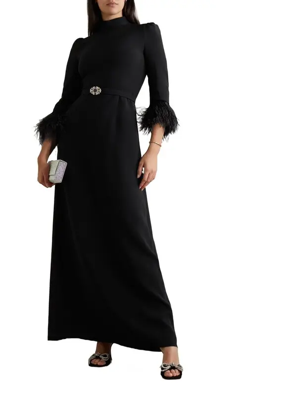 Andrew Gn Feathertrimmed Crepe Gown