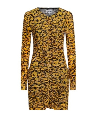 GANNI Floral Print Tulle Mini Dress - Brown