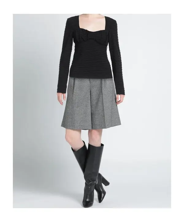 GANNI Pleated Square Neck Long Sleeve Top